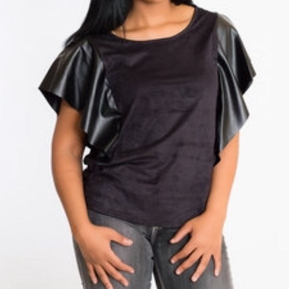 Tops | Faux Leather Ruffle Sleeve Top | Poshmark